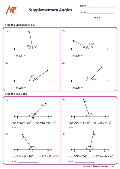 Complementary And Supplementary Angles Worksheet Algebra