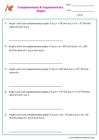Complementary Supplementary Angles Pdf