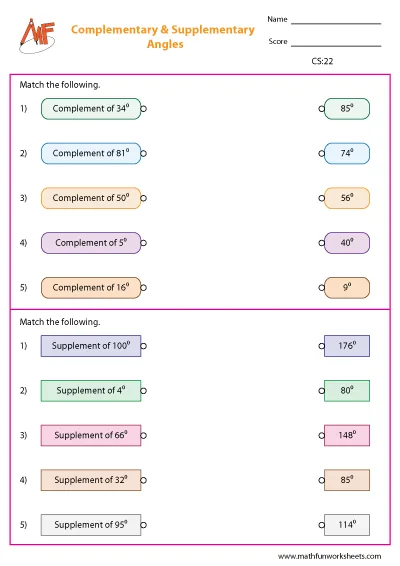 Complementary And Supplementary Angles Worksheets Free