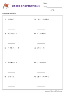Basic Operations Worksheets