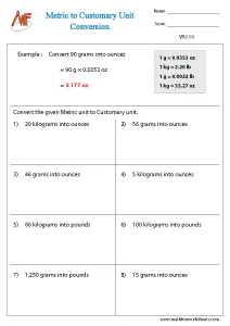 Customary Units Of Weight Worksheets Customary And Metric Weight