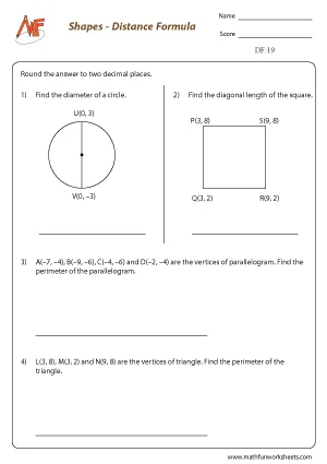 Geometry Distance Formula Worksheets