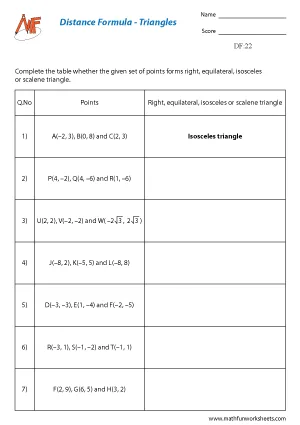 Geometry Distance Formula Worksheets