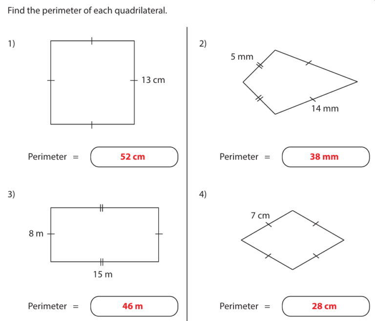 Perimeter of Quadrilaterals | Math Fun Worksheets